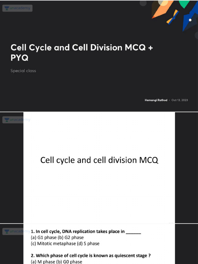 Cell Cycle and Cell Division MCQ PYQ No Anno | PDF