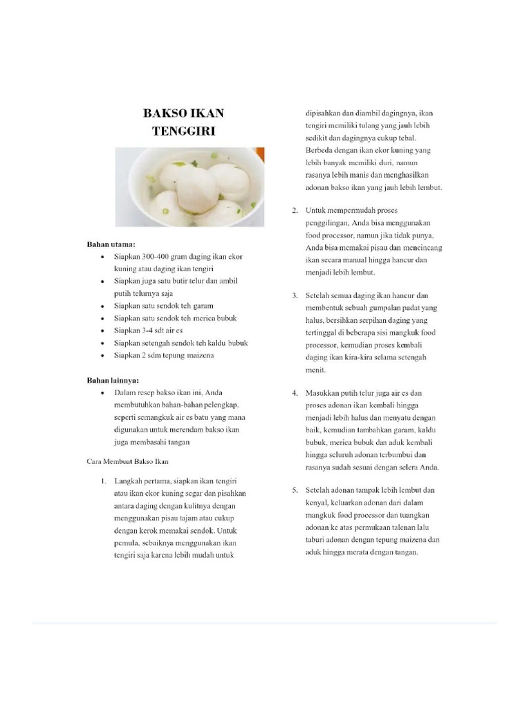 Bakso Ikan Tengiri | PDF