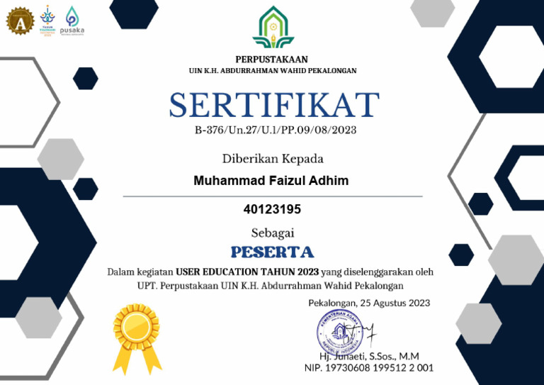 Sertifikat Muhammad Faizul Adhim | PDF