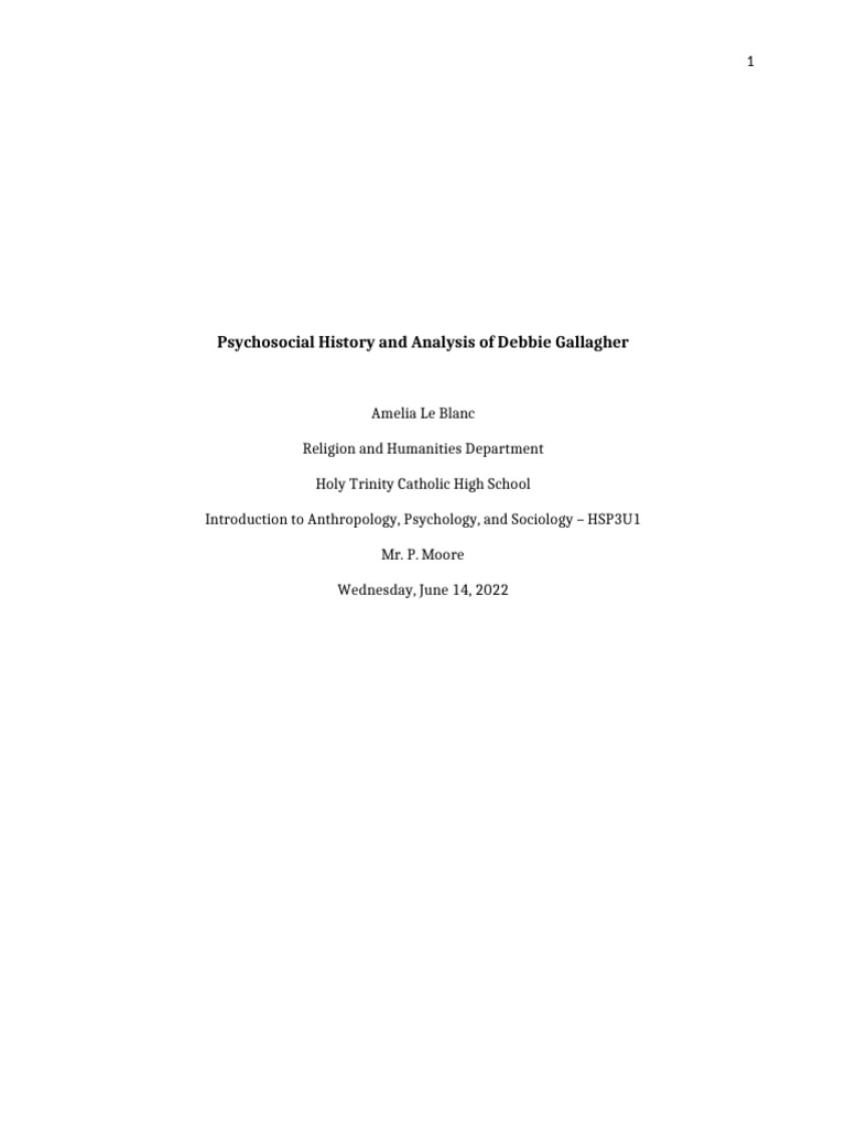 Debbie Gallagher Psychosocial History CCA Assignment Amelia LeBLanc FINAL DRAFT | PDF ...