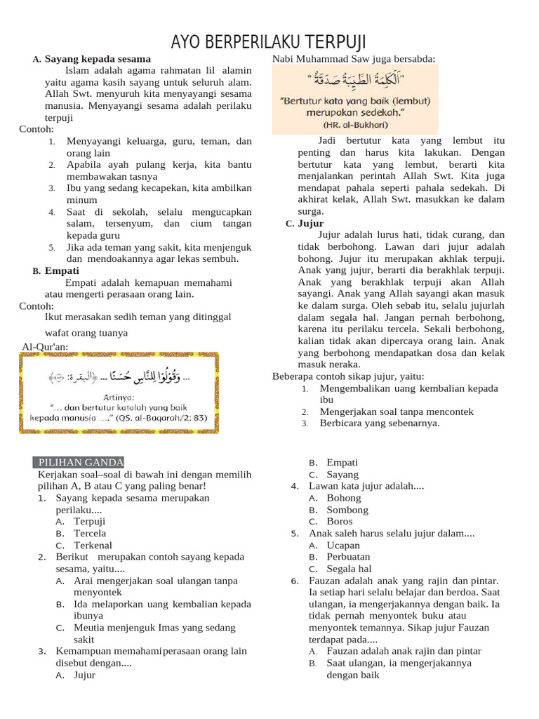 AYO BERPERILAKU TERPUJI PAIBP Kelas 2 SMT 1 | PDF