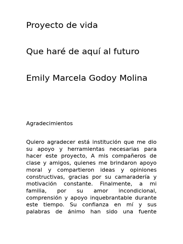 Proyecto de Vida de Emily Marcela Godoy Molina | PDF | Maestros ...