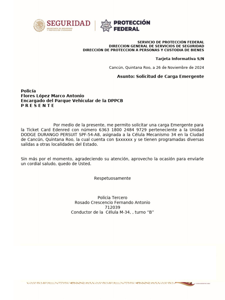 Solicitud Carga Emergente SPF-54-A8 | PDF