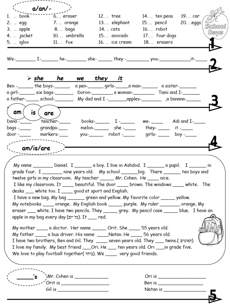 Class 4 - A-An - Am-Is Are - Pronouns | PDF