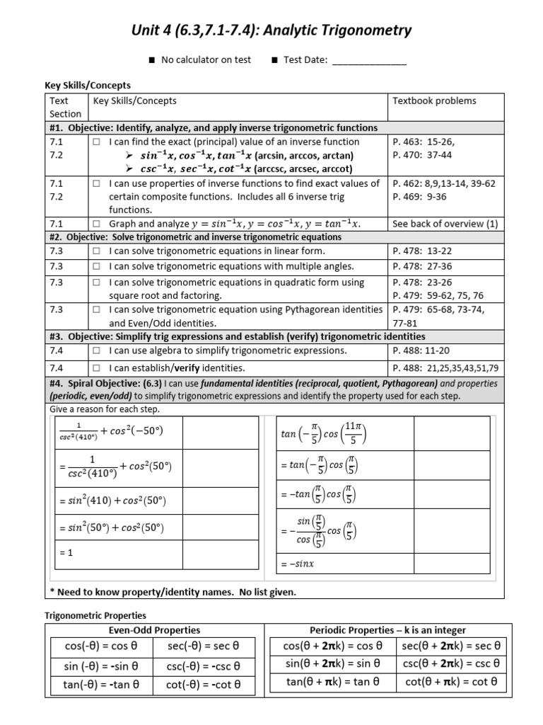 PC Unit 4 Overview 24 25 | PDF | Trigonometry | Mathematical Objects