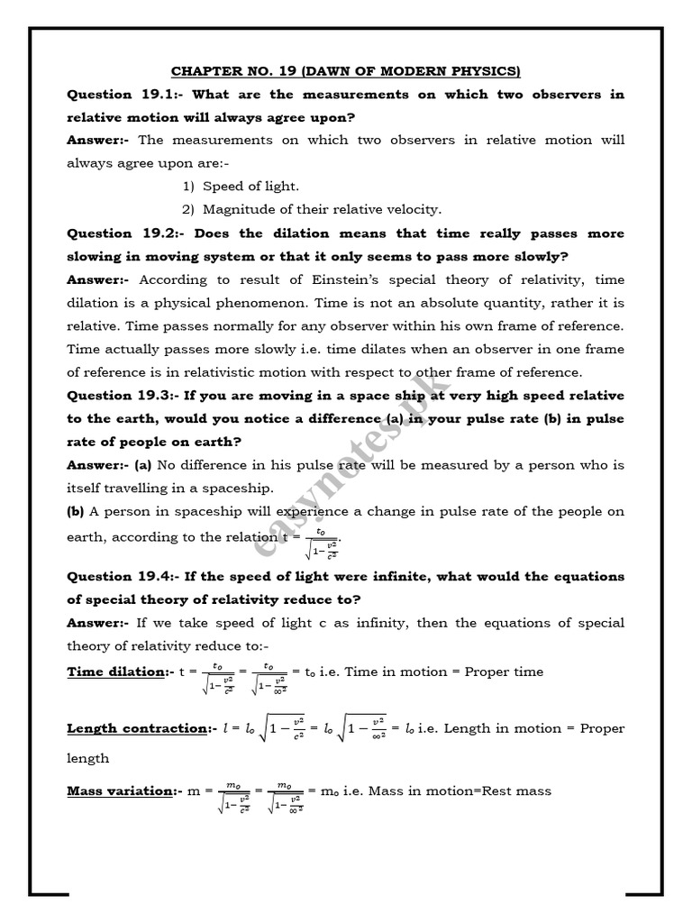 2nd-year-physics-chapter-19-short-questions-notes | PDF | Electron | Light