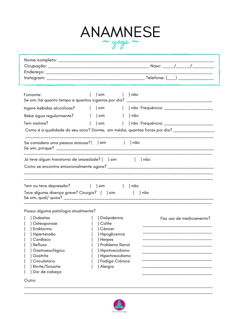Ficha+de+Anamnese+Anatomia+Integrativa+%281%29 | PDF | Doenças e ...