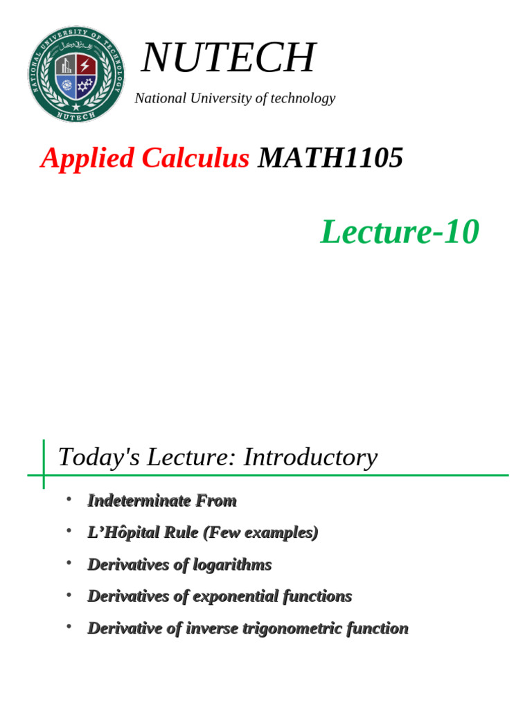 Lec 10 MATH1105 | PDF | Arithmetic | Calculus