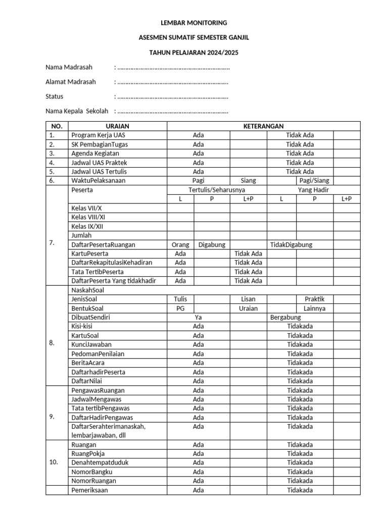 instrumen MONITORING Asesmen Sumatif | PDF