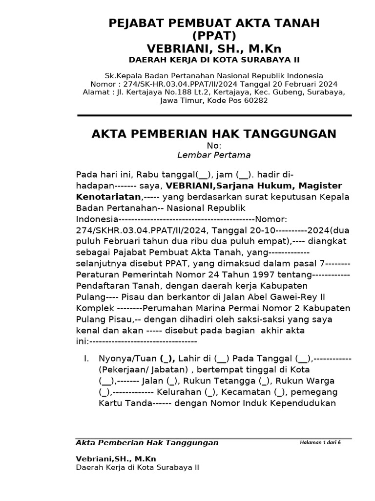 Akta Hak Pemberian Tanggungan | PDF