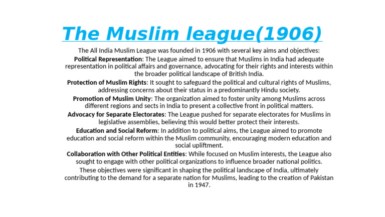 Muslim League's Objectives in 1906 | PDF