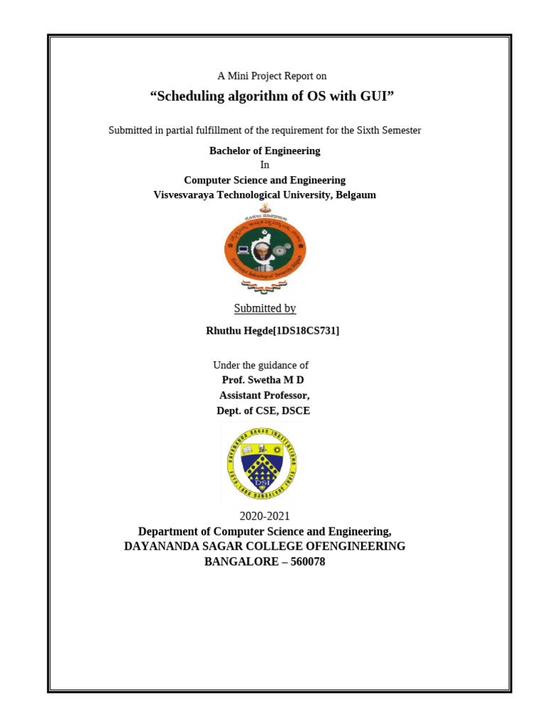 Scheduling Algorithm Of Os With Gui 1ds18cs731 Team 8 Pdf Scheduling Computing
