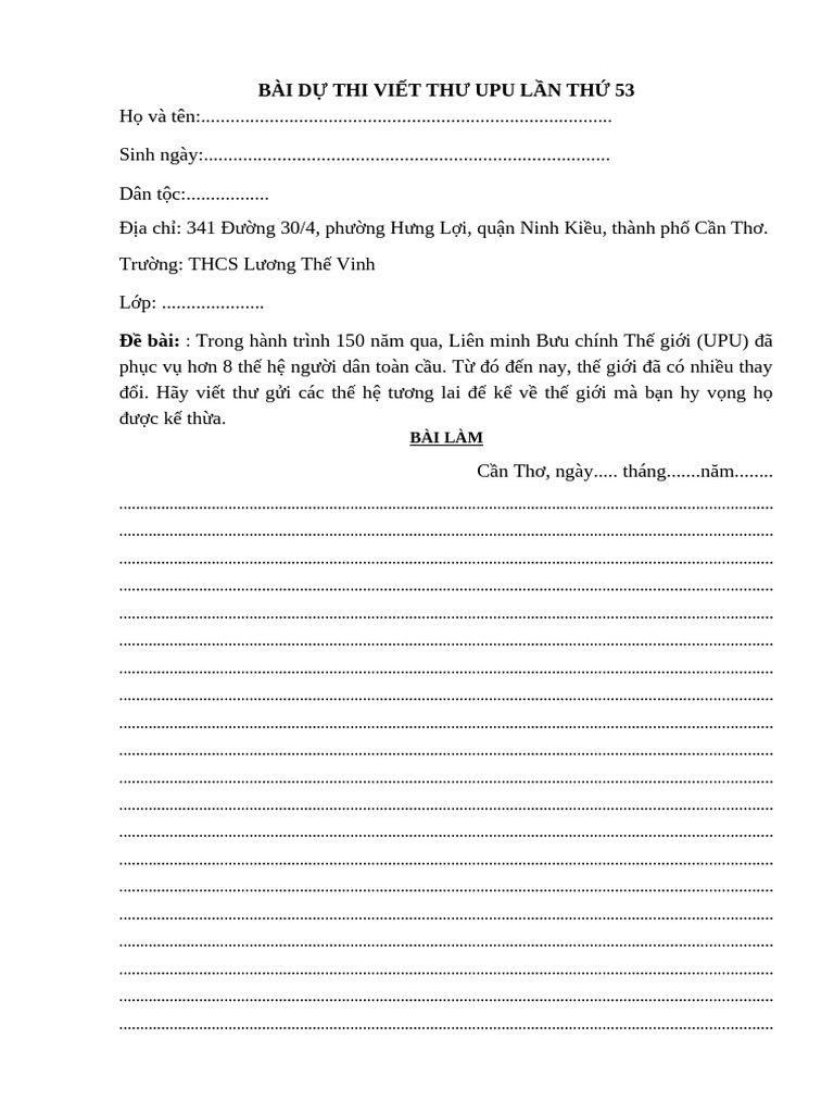 Mẫu giấy làm bài UPU 53 | PDF