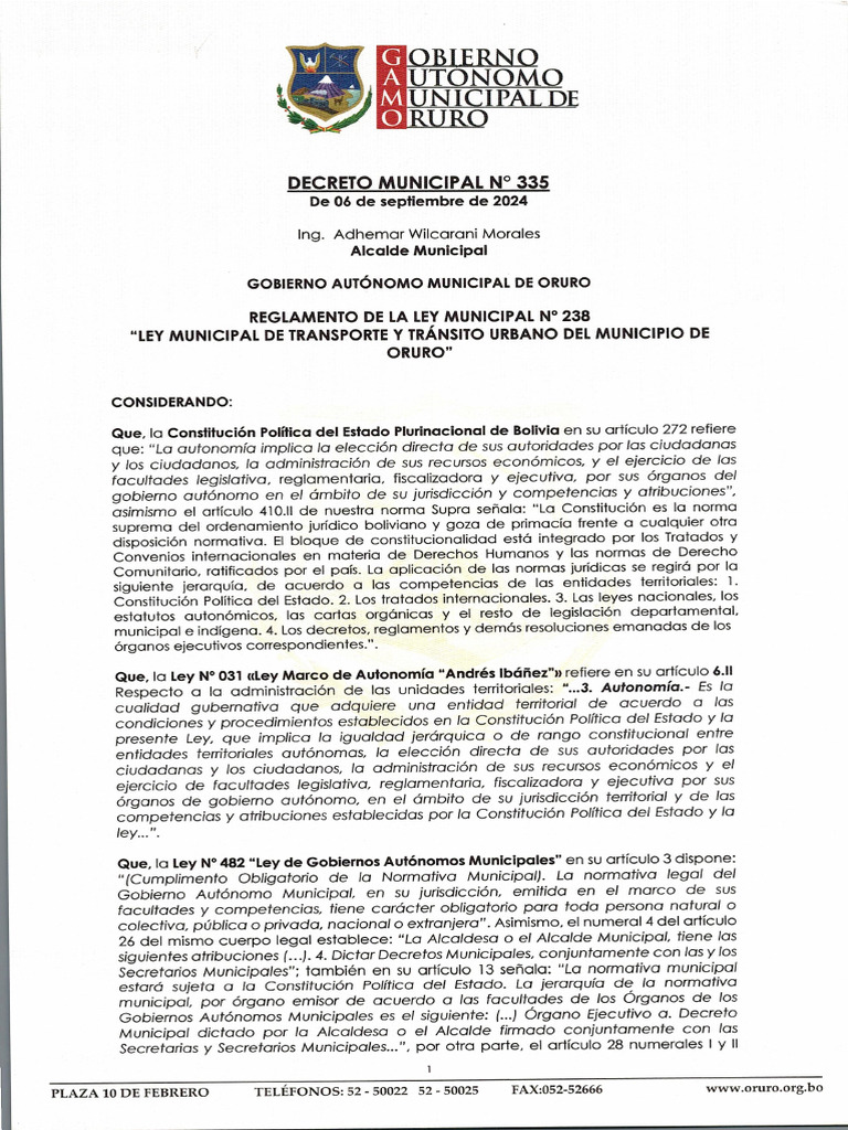 Decreto Municipal 335 Reglamento de La Ley Municipal No 238 Ley ...