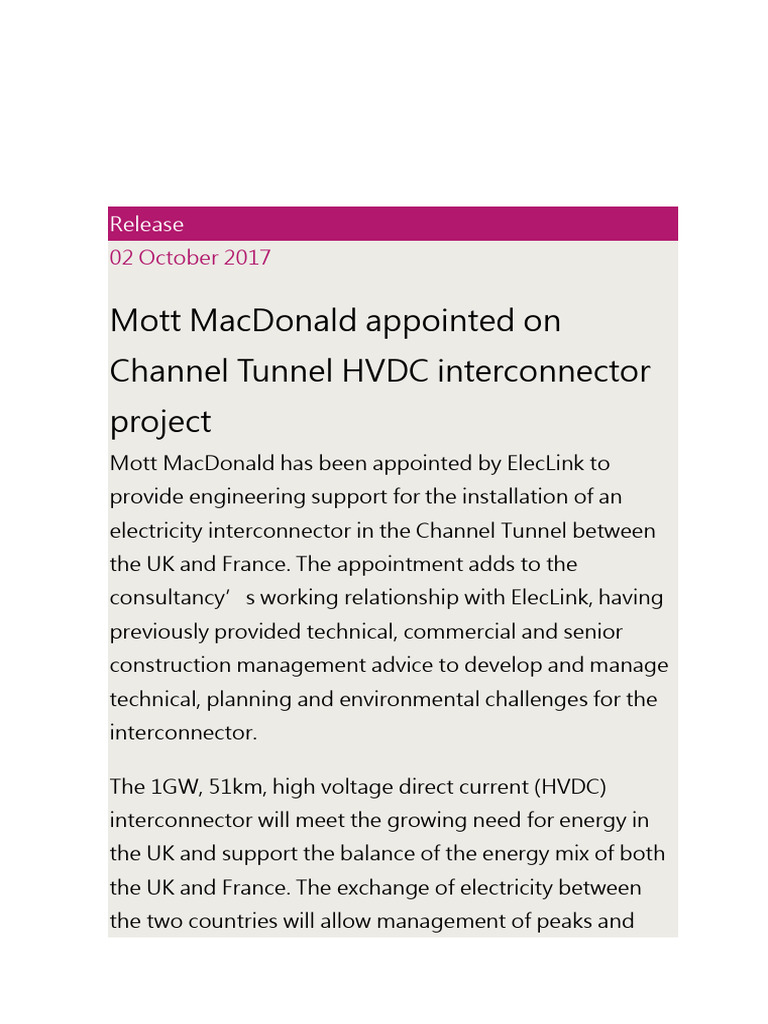 Channel Tunnel HVDC Project by Mott MacDonald | PDF | High Voltage Direct Current | Engineering