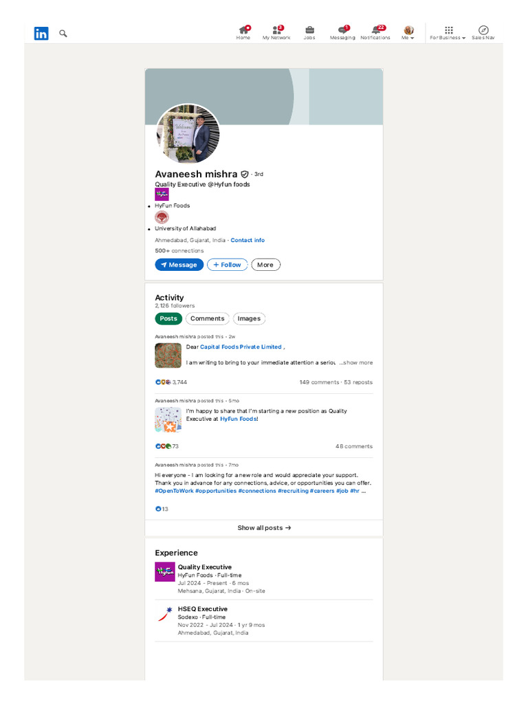 Avaneesh Mishra - LinkedIn | PDF | Business