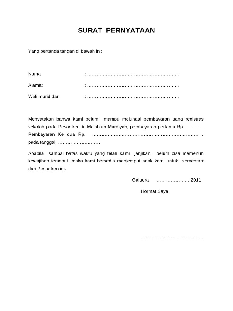 Surat Pernyataan Pelunasan | PDF