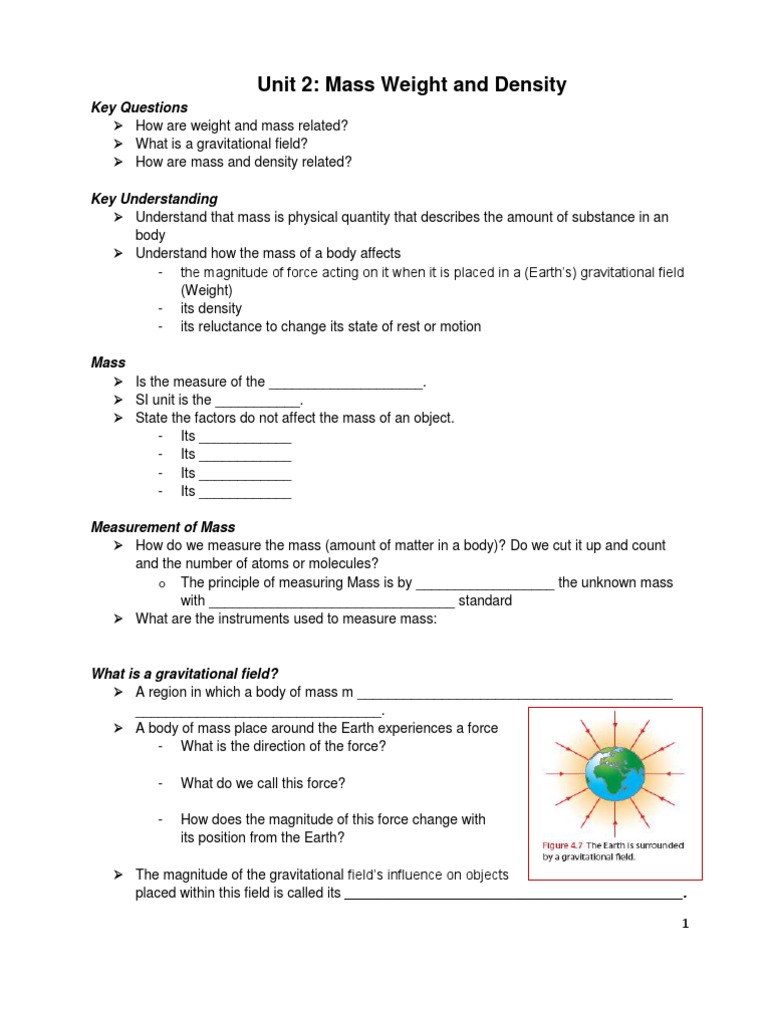 Mass Weight Density Notes | PDF | Mass | Gravity