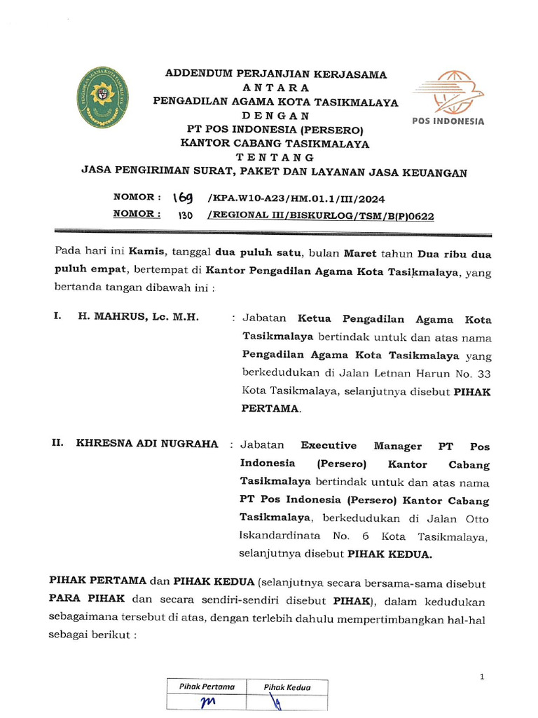 PKS PT POS INDONESIA CAB TASIKMALAYA - 2024 | PDF