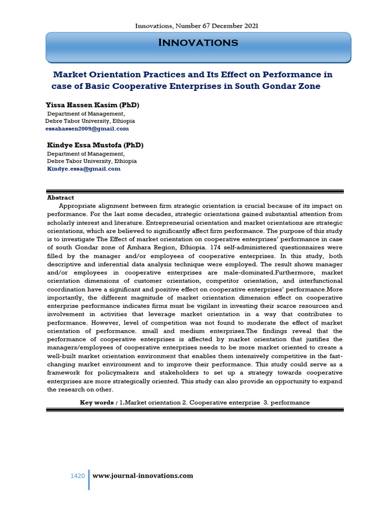 Market Orientation Practices and Its Effect On Performance | PDF ...