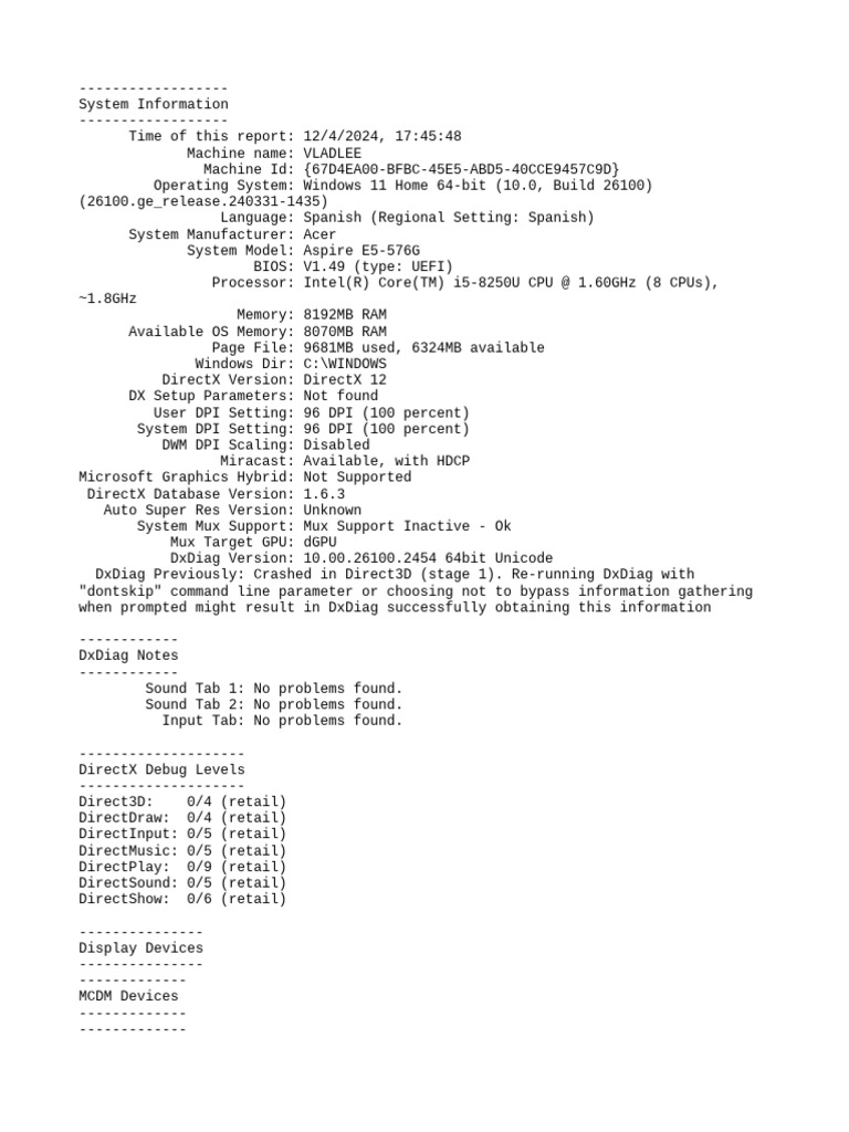 DxDiag | PDF | Device Driver | Software