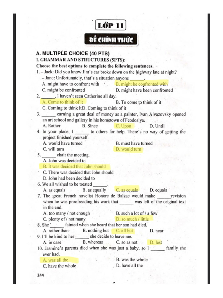 Tiếng Anh Giữa HK1 | PDF