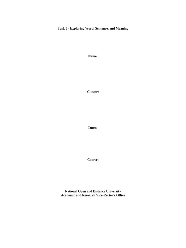 Task 3 - Exploring Word, Sentence, and Meaning | PDF | Morphology ...