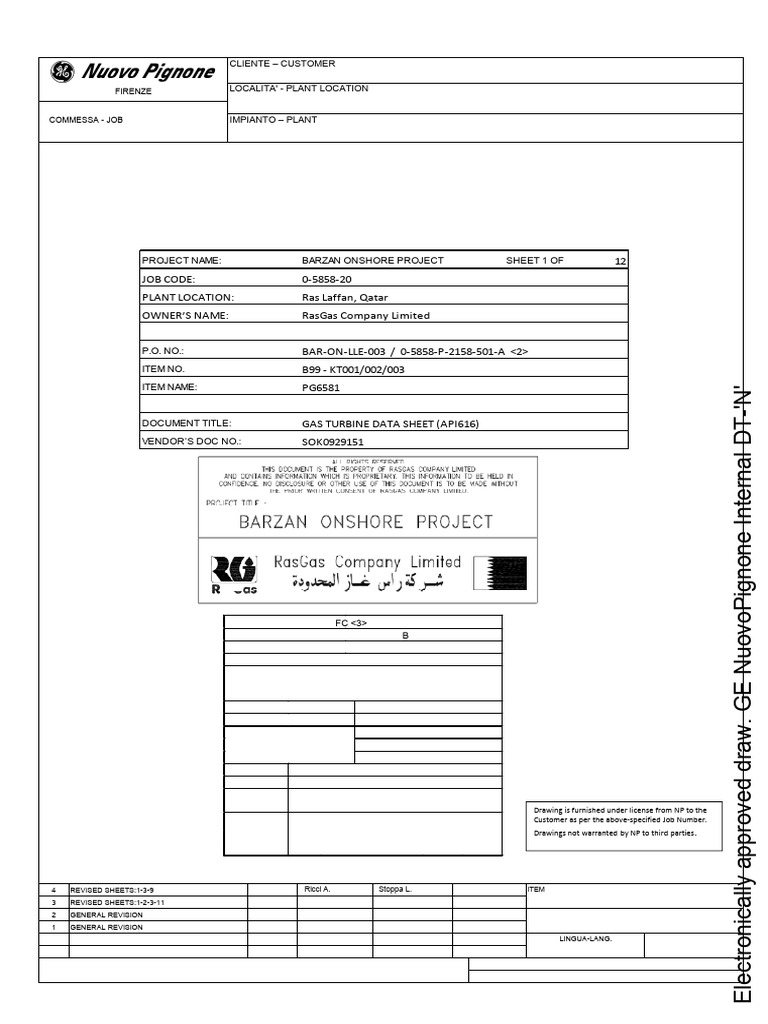 B-V-Bar-On-Lle-003-002 G.T. Data Sheet (Api616) (Note 4) | PDF | Turbine | Bearing (Mechanical)