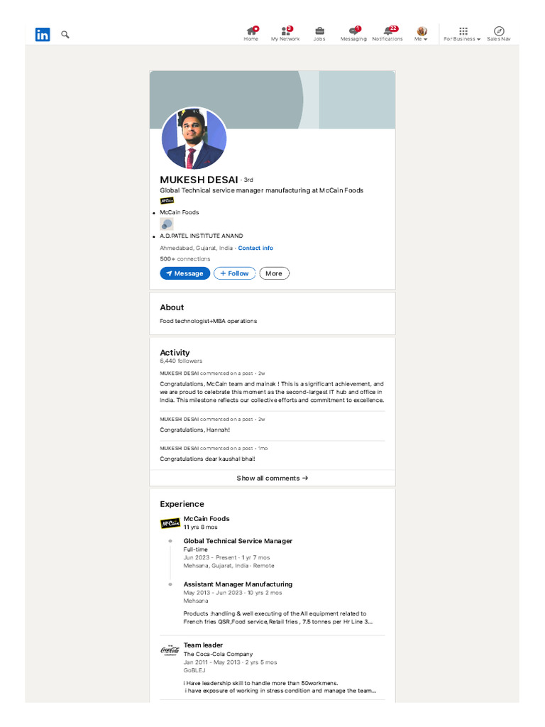 MUKESH DESAI - LinkedIn | PDF | Business