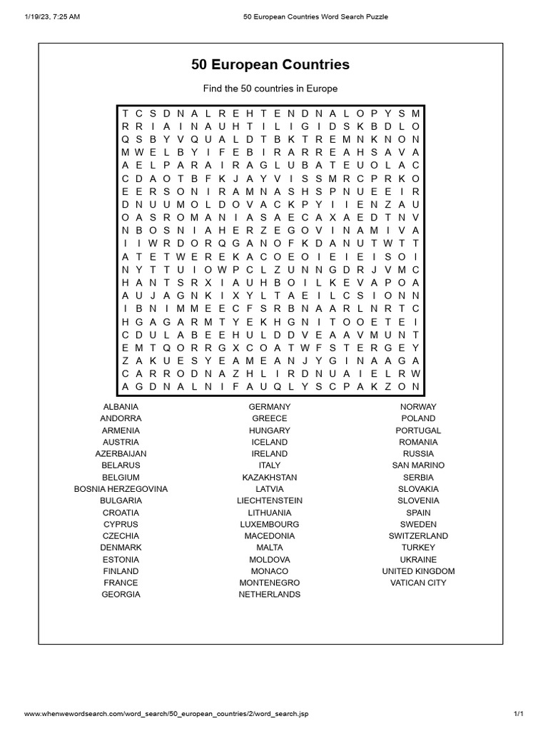 50 European Countries Word Search Puzzle | PDF | National Association ...