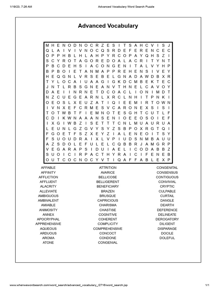 Advanced Vocabulary Word Search Puzzle | PDF | Linguistics | Word Puzzles