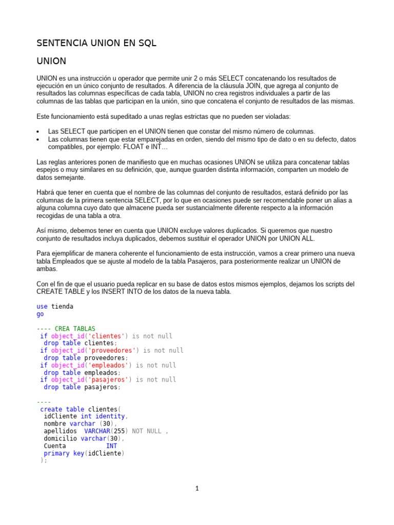 12 SQL Server - Union - Ejercicios | PDF | SQL | Datos de computadora