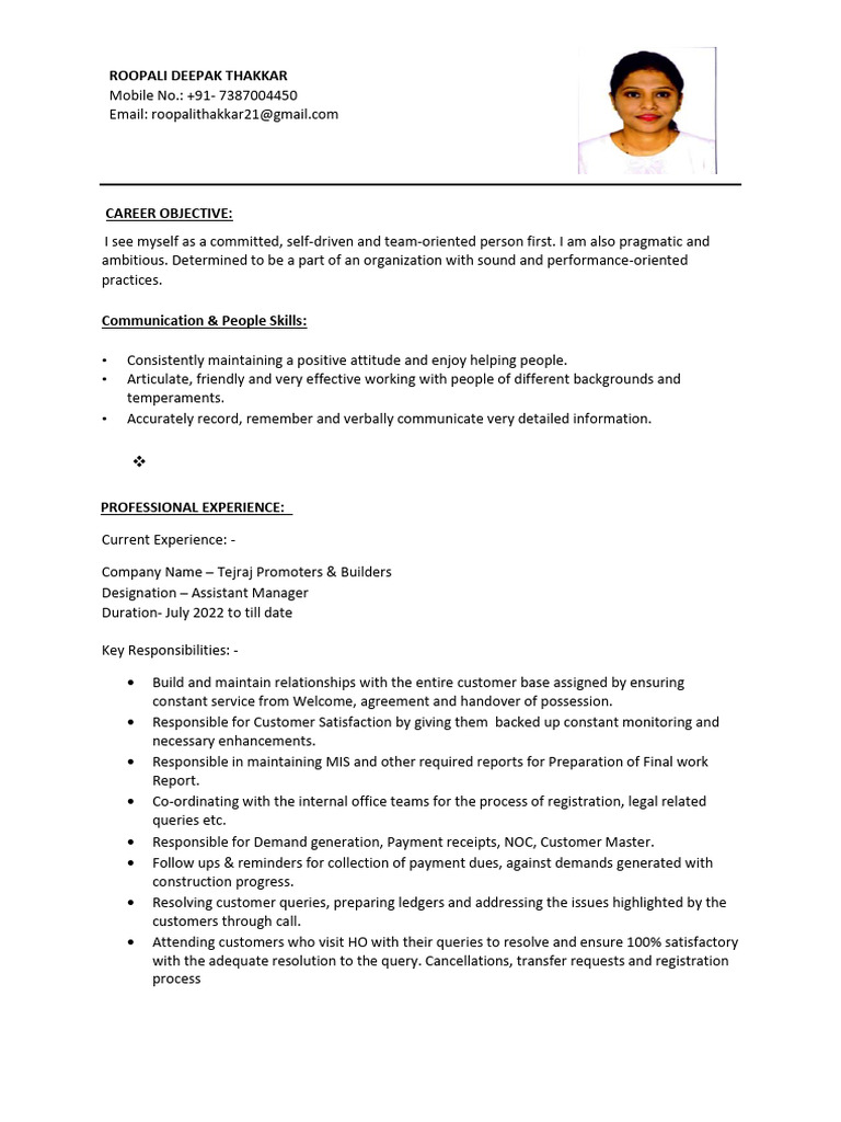 Roopali Deepak Thakkar CV | PDF