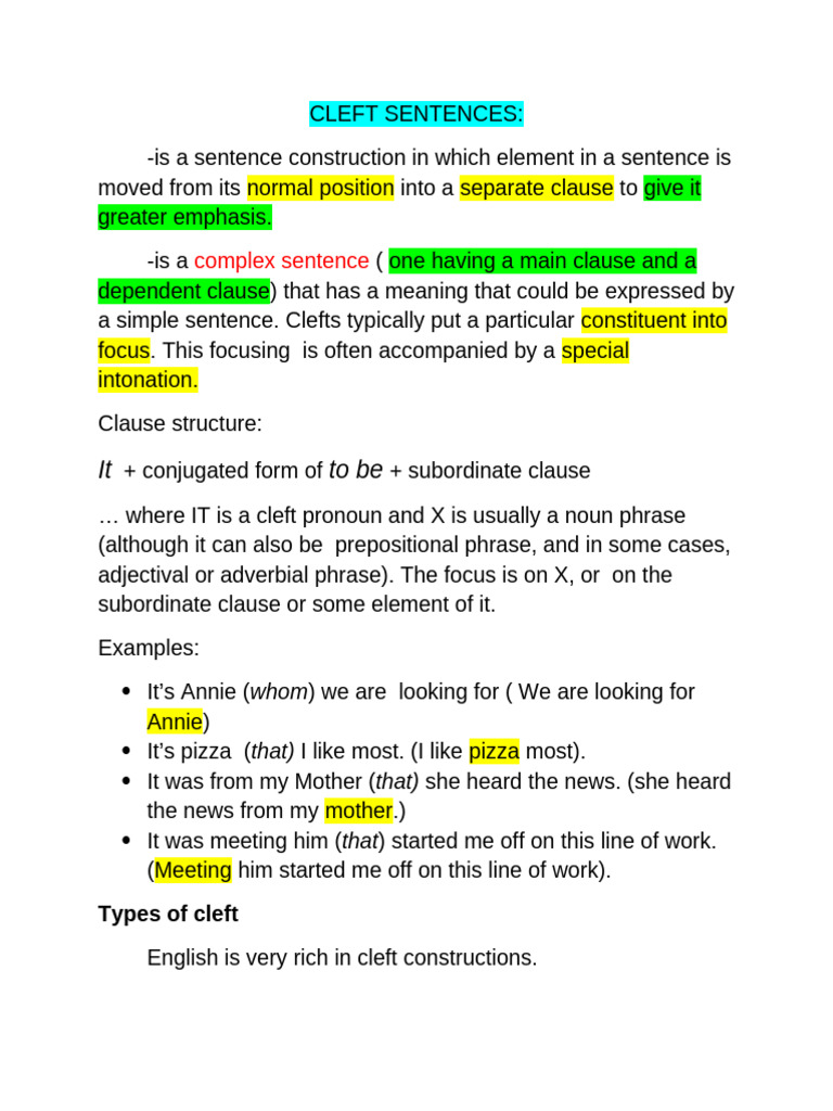 Cleft Sentences | PDF | Clause | Syntax