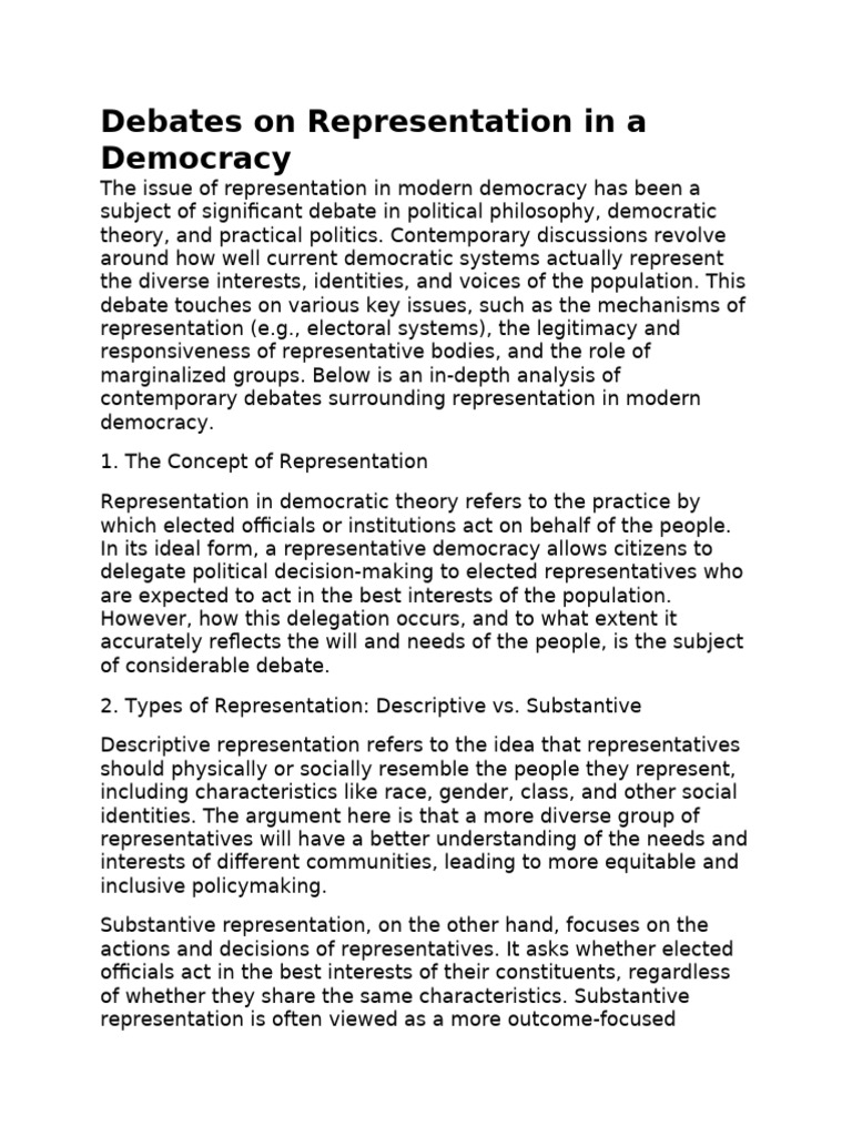 Debates On Representation in A Democracy | PDF | Political Parties ...