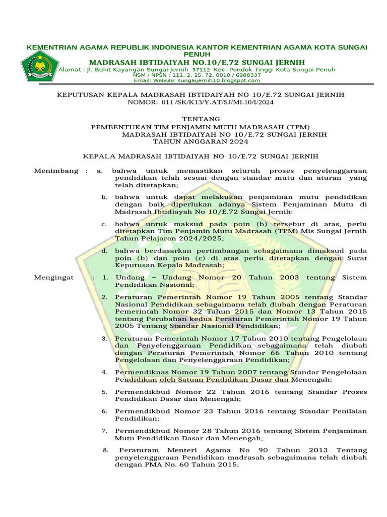 SK Tim Pengembang Madrasah (TPM) 2024 | PDF
