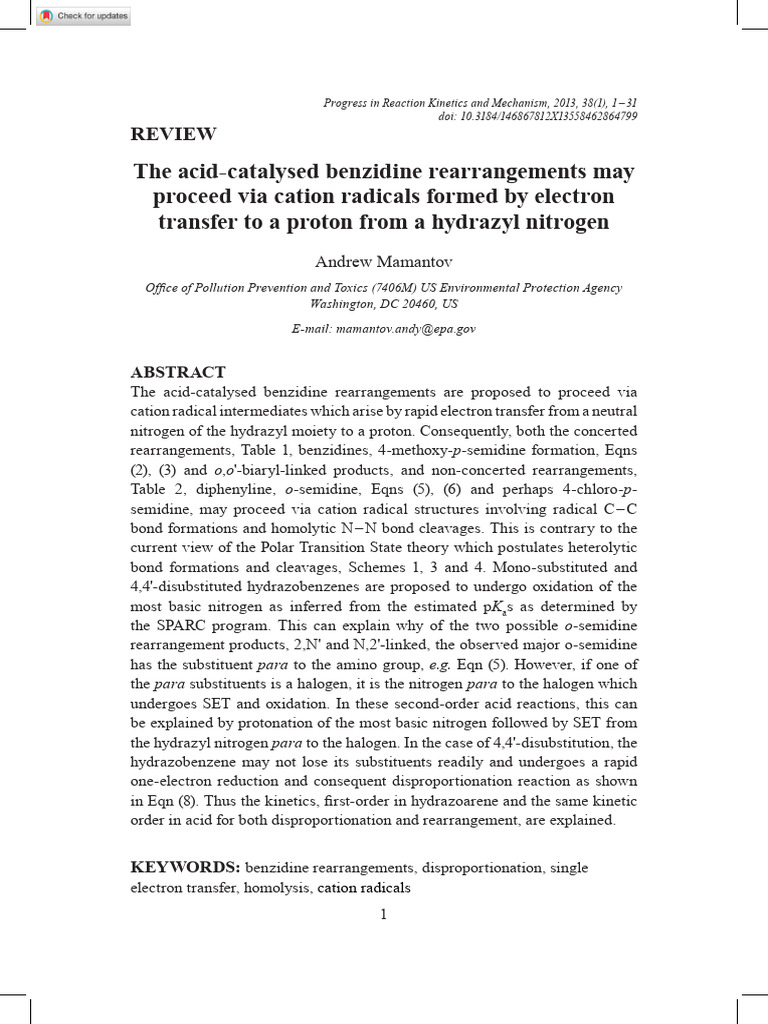 Mamantov 2013 The Acid Catalysed Benzidine Rearrangements May Proceed ...