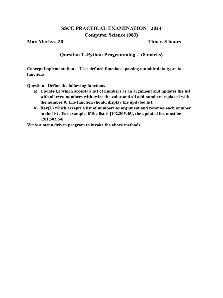 XII Comp SC SSCE Practical Examination 2024-25 | PDF | Computer File | Text File