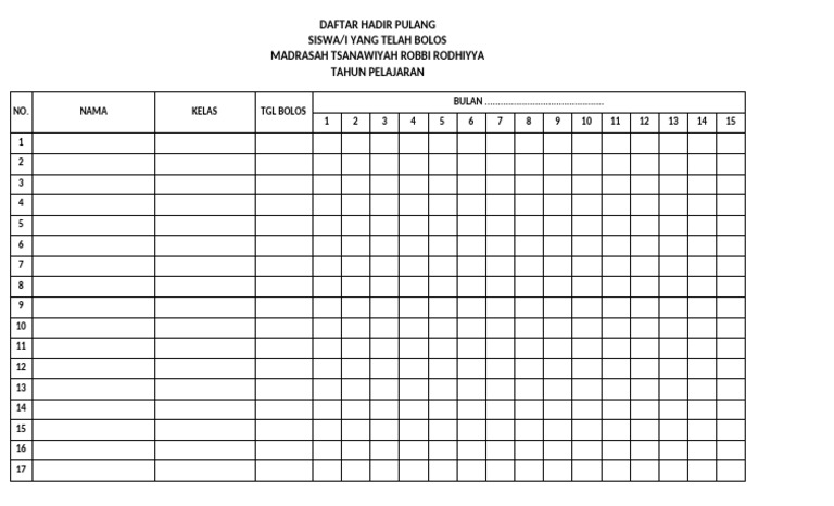 Daftar Absen Khusus Siswa Yang Telah Bolos | PDF