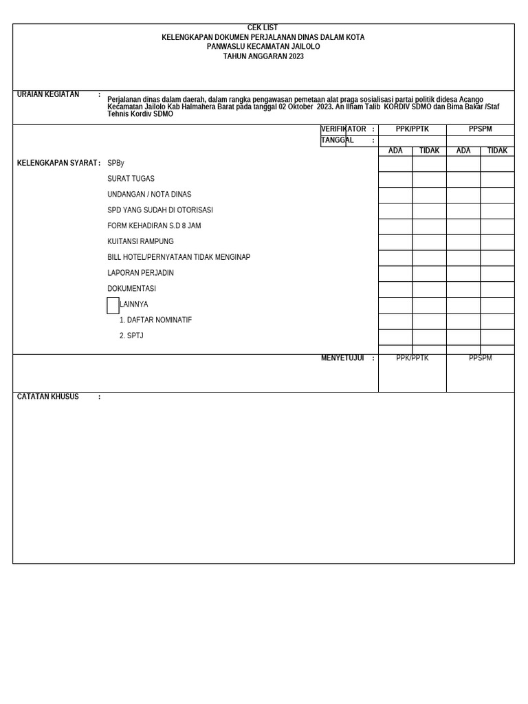 Lembar Chek List Halbar 2024. Wls | PDF