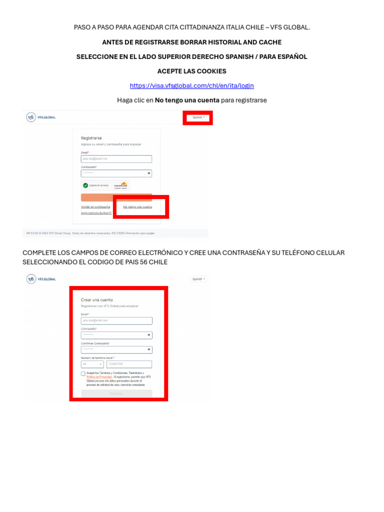 PASO A PASO CITAS VFS GLOBAL ITALIA CHILE - Final | PDF | Informática ...