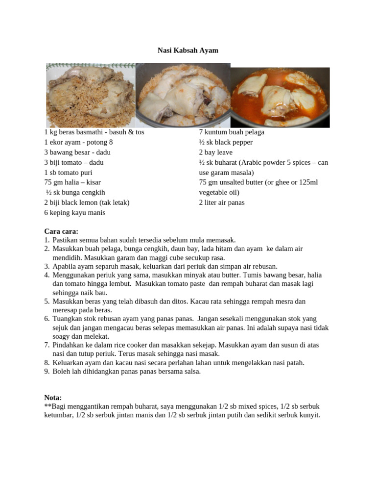 Nasi Kabsah Ayam | PDF
