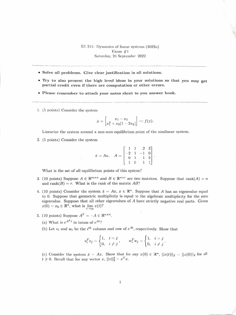 DLS_Mid1 IIsc | PDF | Eigenvalues And Eigenvectors | Matrix (Mathematics)