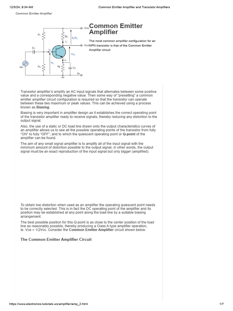 Common Emitter Amplifier Notes | PDF | Amplifier | Bipolar Junction ...