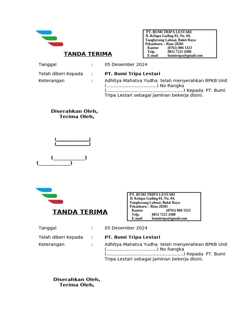 Format Tanda Terima | PDF