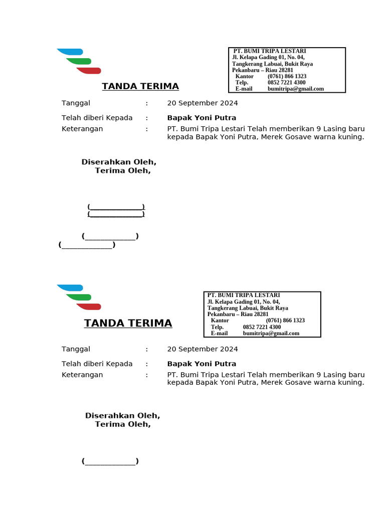 FORMAT TANDA TERIMA | PDF