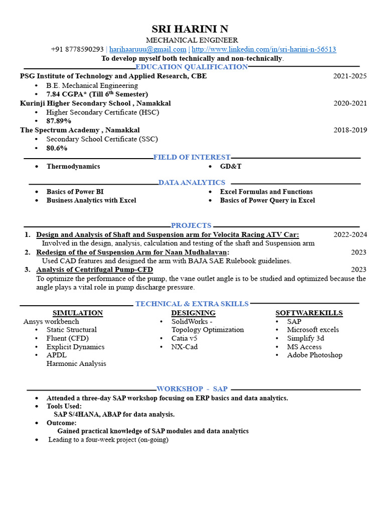 Caterpillar Banglore - Harini | PDF