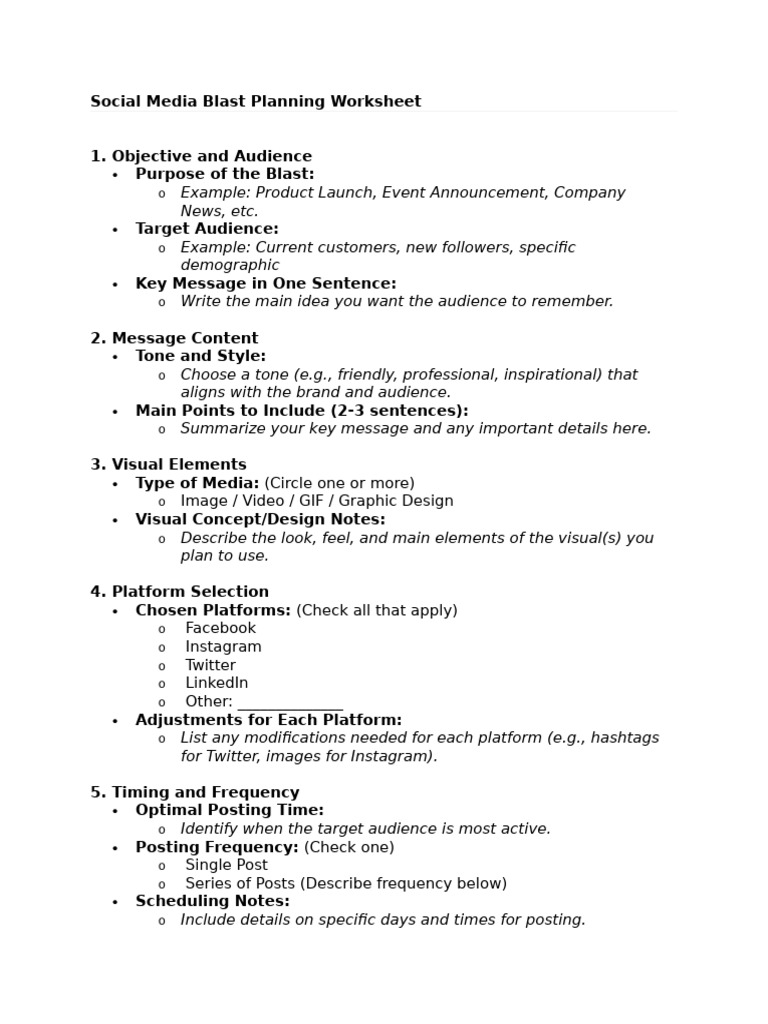 Social Media Blast Planning Worksheet | PDF | Social Media | Popular ...