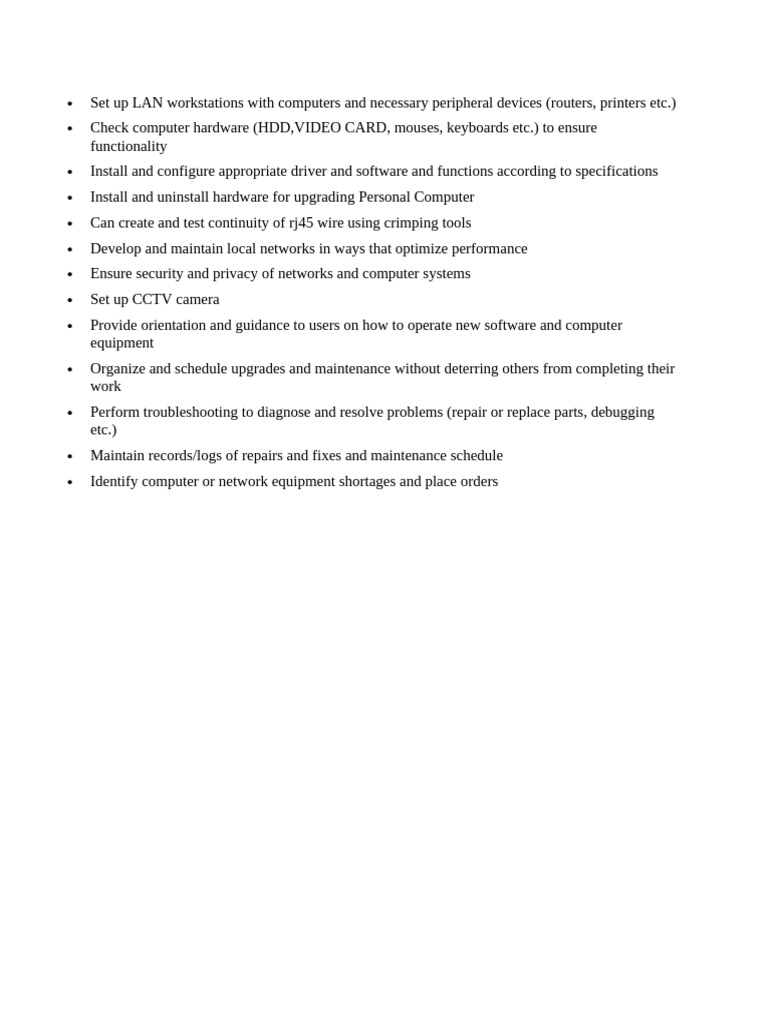 Set Up LAN Workstations With Computers and Necessary Peripheral Devices ...