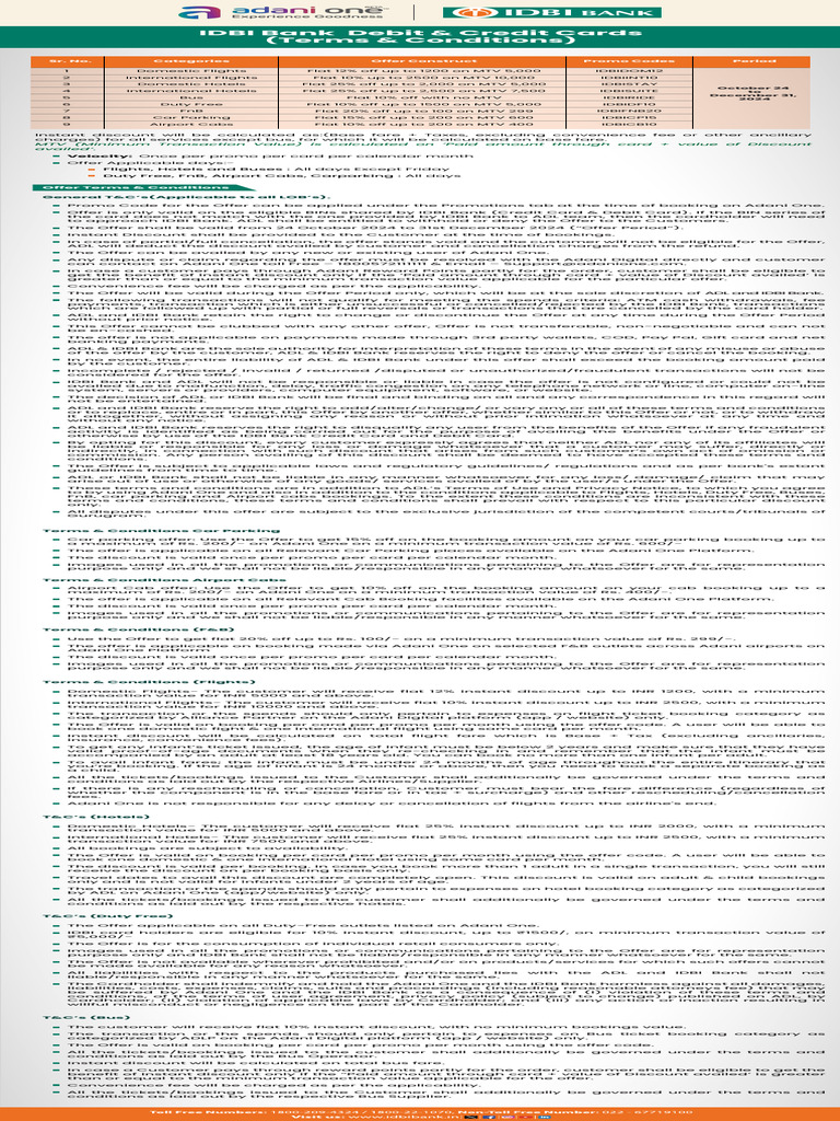 TnC-AdaniOne | PDF | Fee | Credit Card